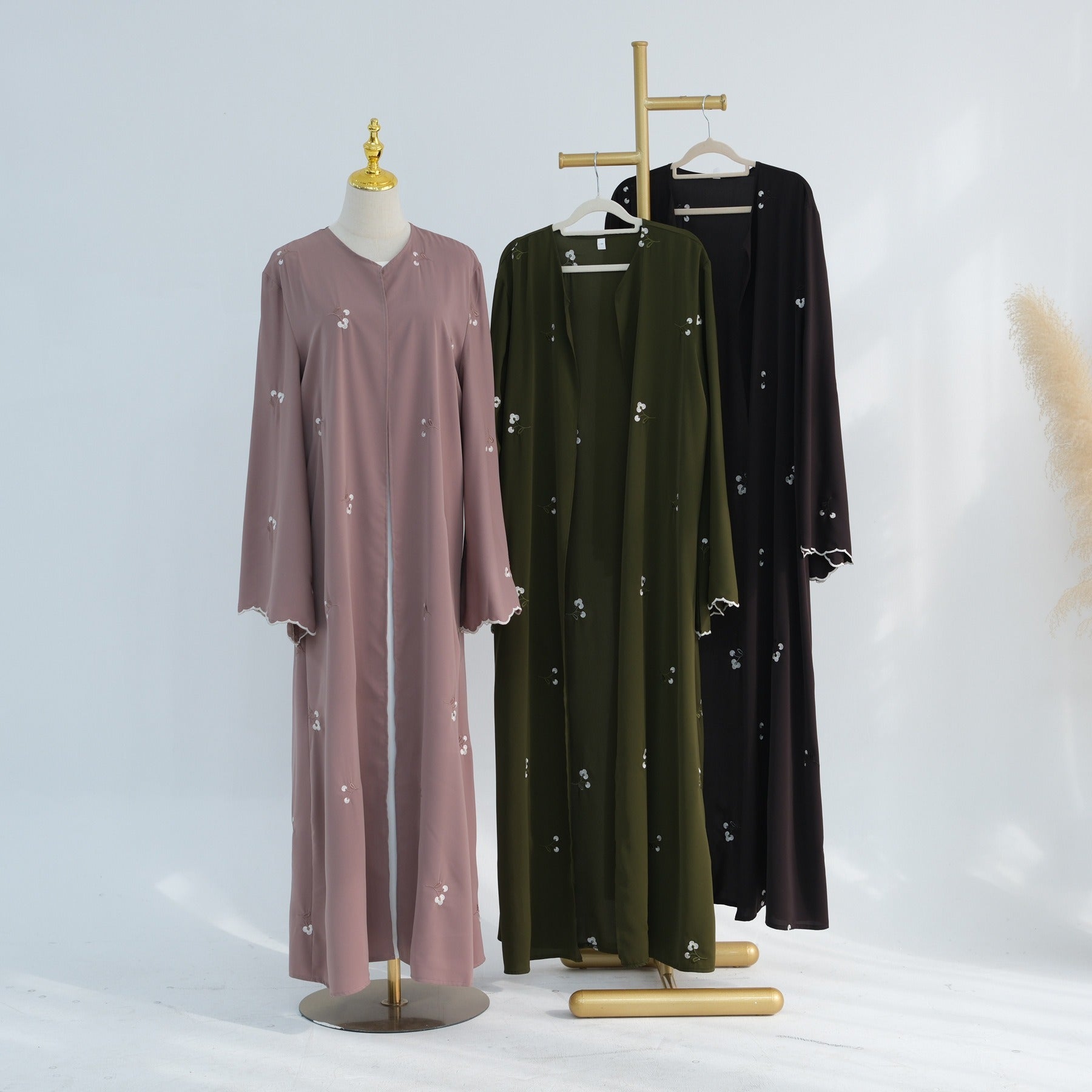 Floral Embroidery Cardigan Hijab Set - Elegant 2 Piece Modest Outfit ...